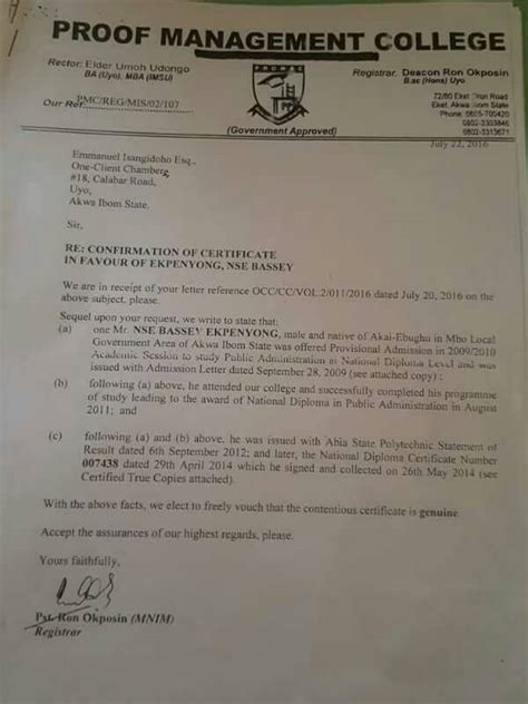 Certificate Scandal Nse Ekpenyong Vindicated As Poly Registrar Testifies In C Politics Nigeria