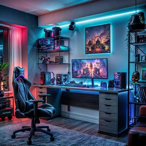 ai generated high tech gaming room with a multi monitor setup stock