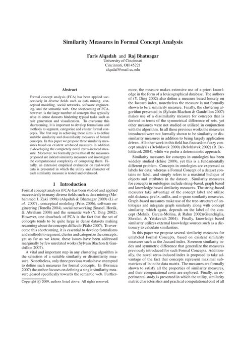 Pdf Similarity Measures In Formal Concept Analysis