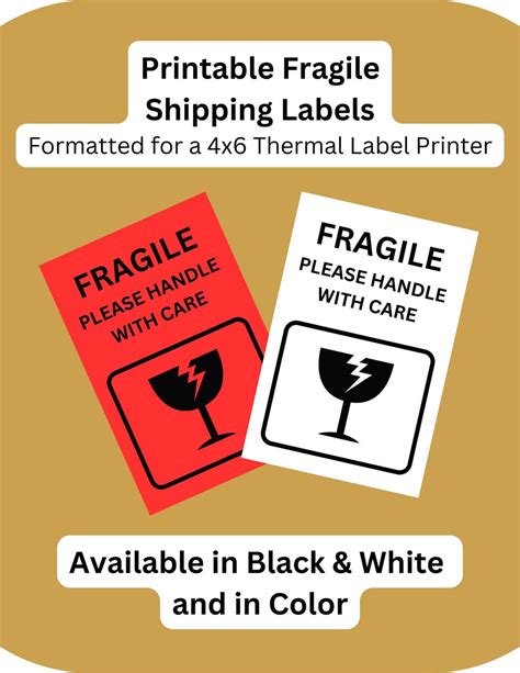 Printable Fragile Handle With Care Shipping Labels Instant Download