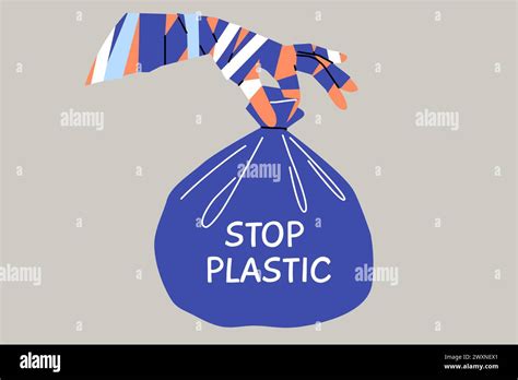 Inscription Stop Plastic On Bag Of Garbage For Concern For Reducing
