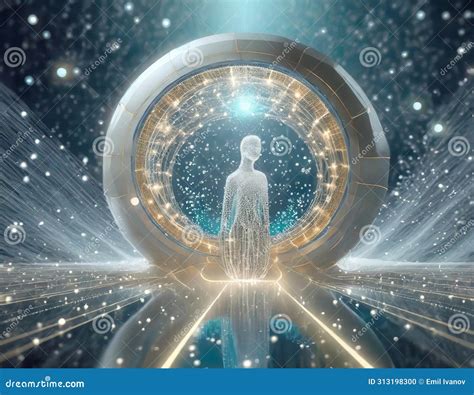 Future Human Evolution And Technology Concept Digitalized Person Stock