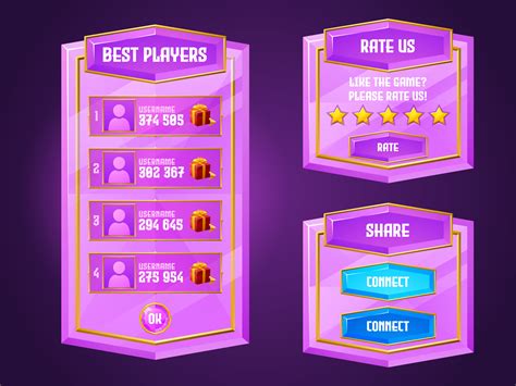 Diamond Game Menu Gamer Ui Panel With Buttons Vector Art At Vecteezy