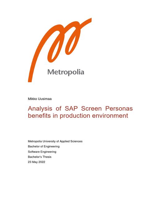 Analysis Of Sap Screen Personas Benefits In Production Environment Pdf