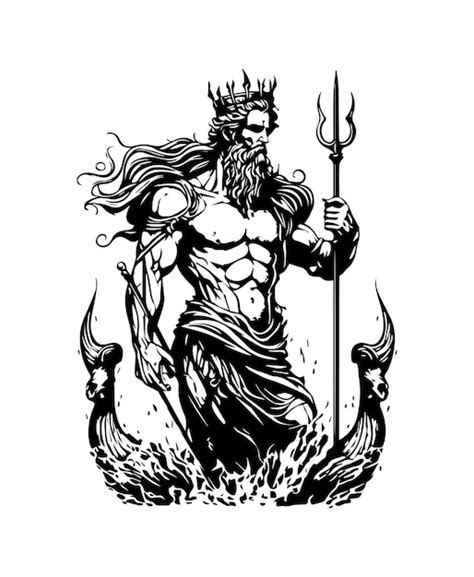 그리스 신 포세이돈 벡터 일러스트 레이 션 프리미엄 벡터