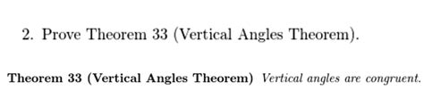 Solved 2 Prove Theorem 33 Vertical Angles Theorem Theorem 33 Vertical Angles Theorem