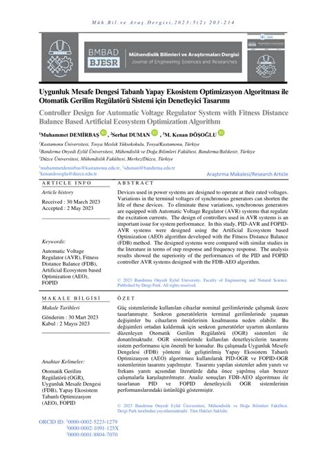 Pdf Controller Design For Automatic Voltage Regulator System With Fitness Distance Balance