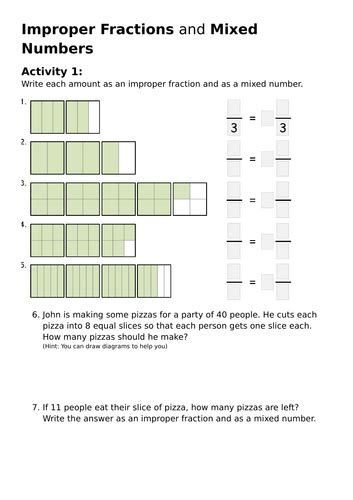 Ks2 Ks3 Maths Improper Fractions And Mixed Numbers Teaching Resources