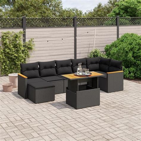 8 Piece Garden Sofa Set With Cushions Poly Rattan Vidaxl Black Big W