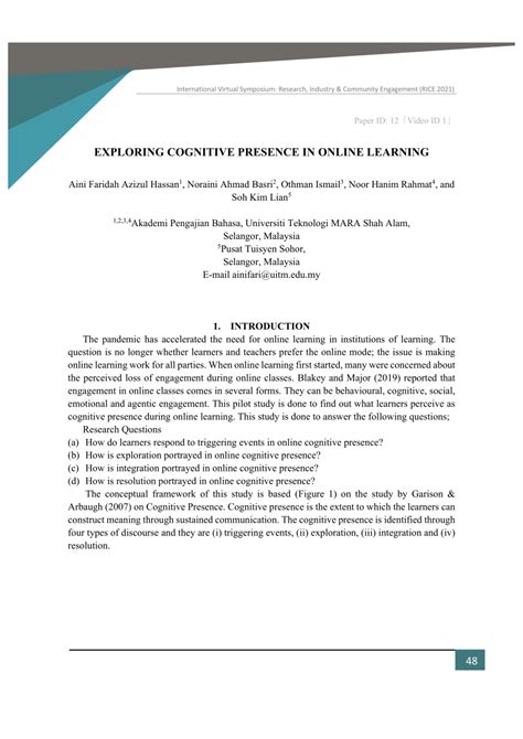 pdf exploring cognitive presence in online learning