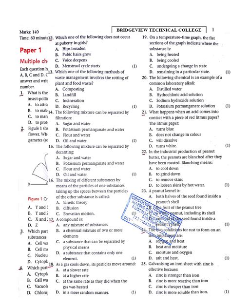 Science Form 1 Paper 1 Final Pdf Water Oxygen