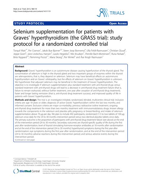 Pdf Selenium Supplementation For Patients With Graves Hyperthyroidism The Grass Trial