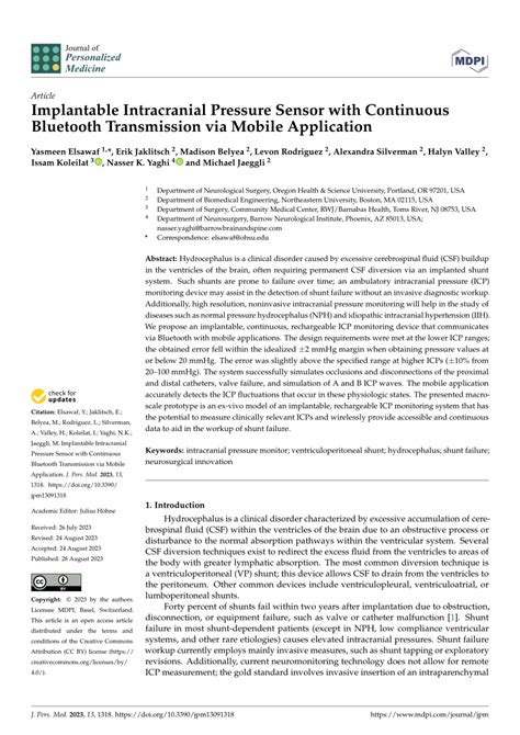 Pdf Implantable Intracranial Pressure Sensor With Continuous Bluetooth Transmission Via Mobile
