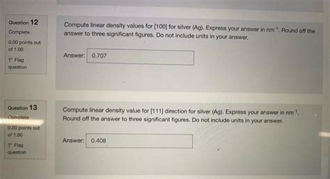 Solved Compute Linear Density Values For For Silver Chegg