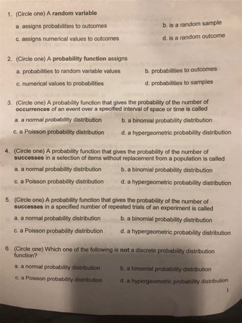 Solved Circle One A Random Variable A Assigns