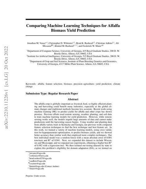 comparing machine learning techniques for alfalfa biomass yield