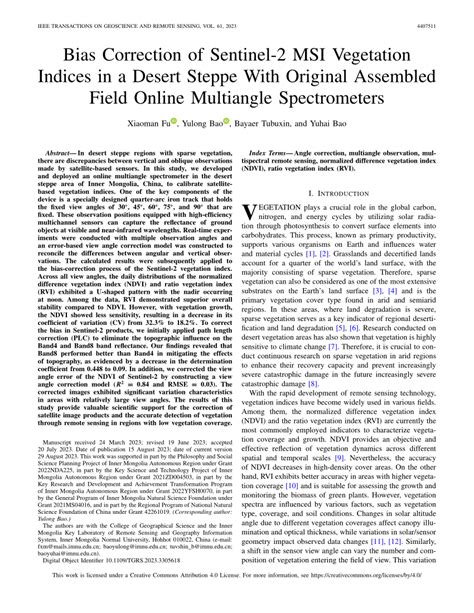 Pdf Bias Correction Of Sentinel 2 Msi Vegetation Indices In A Desert Steppe With Original