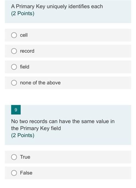 Solved A Primary Key Uniquely Identifies Each 2 Points