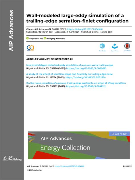 Pdf Wall Modeled Large Eddy Simulation Of A Trailing Edge Serration