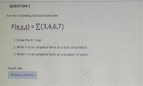 Solved For The Following Boolean Function Chegg