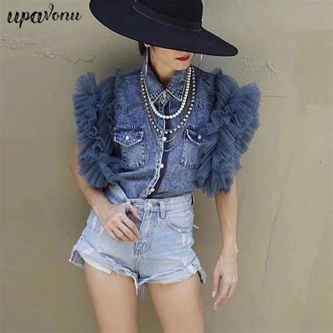 Новинка лета, шикарная джинсовая рубашка высокого качества с рукавами ...