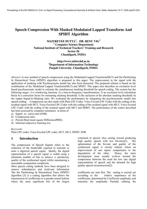 Pdf Speech Compression With Masked Modulated Lapped Transform And Spiht Algorithm