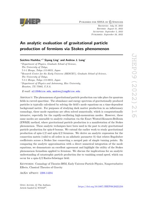 Pdf An Analytic Evaluation Of Gravitational Particle Production Of Fermions Via Stokes Phenomenon