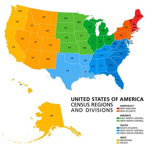 United States Census Regions And Divisions Political Map Stock Vector Illustration Of