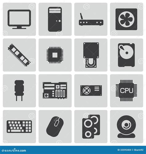 Iconos Negros De Los Componentes De La Pc Del Vector Stock De