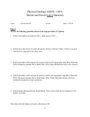 Lab Streams And Floods Pdf Physical Geology GEOL Stream