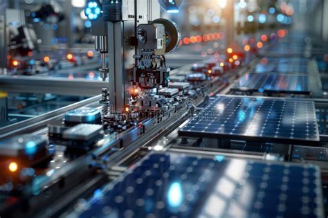 Robotic Arms Assembling Solar Panels In Futuristic Factory Generative Ai Stock Illustration