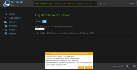 email notification not working · issue 1 · imagegenius docker duplicati · github