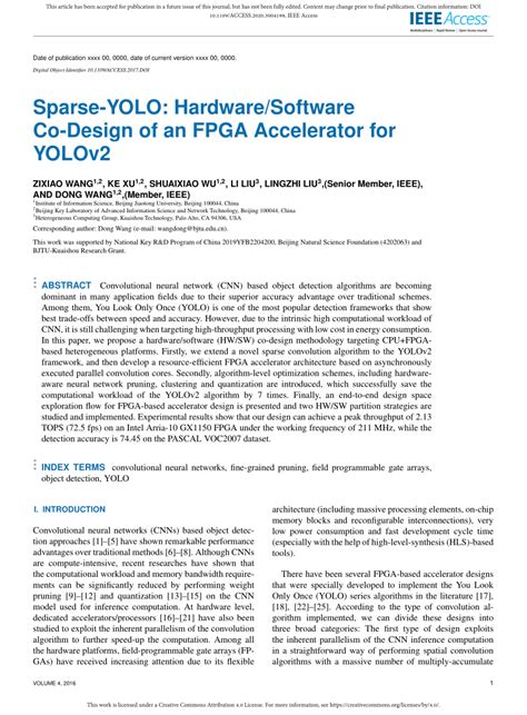 Pdf Sparse Yolo Hardwaresoftware Co Design Of An Fpga Accelerator For Yolov2