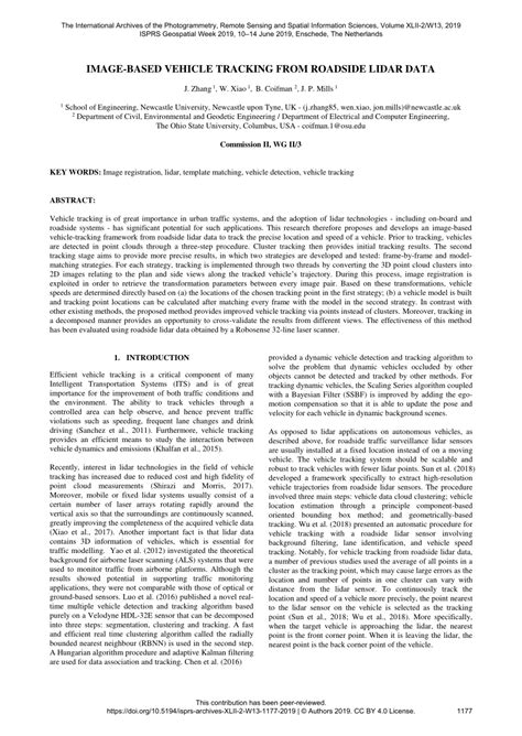 Pdf Image Based Vehicle Tracking From Roadside Lidar Data