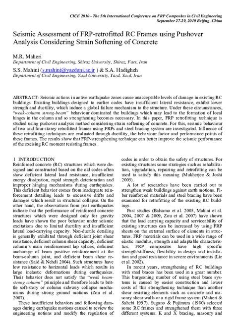 Pdf Seismic Assessment Of Frp Retrofitted Rc Frames Using Pushover Analysis Considering Strain