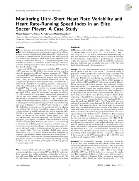 Pdf Monitoring Ultra Short Heart Rate Variability And Heart Rate Running Speed Index In An