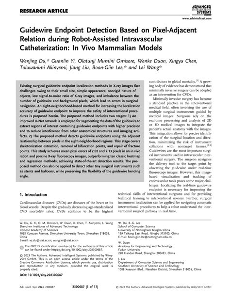 Pdf Guidewire Endpoint Detection Based On Pixel‐adjacent Relation During Robot‐assisted