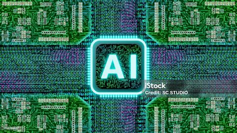 Ai Microchip Digital Illustration With Circuit Board Stock Illustration