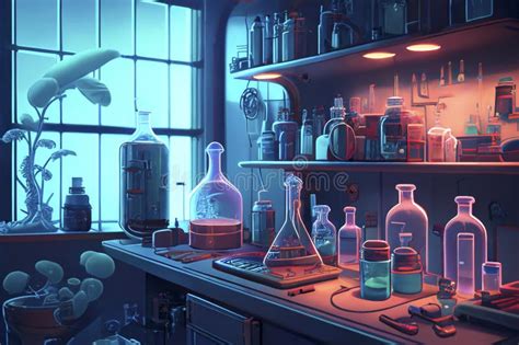 Futuristic Scientific Laboratory Biology And Chemistry Research Lab Experiment Room Ai