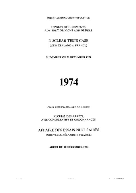 The Nuclear Tests Case International Court O F Justlce