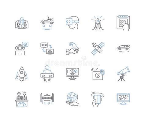 Electronic Security Line Icons Collection Surveillance Access Firewall Encryption Biometric