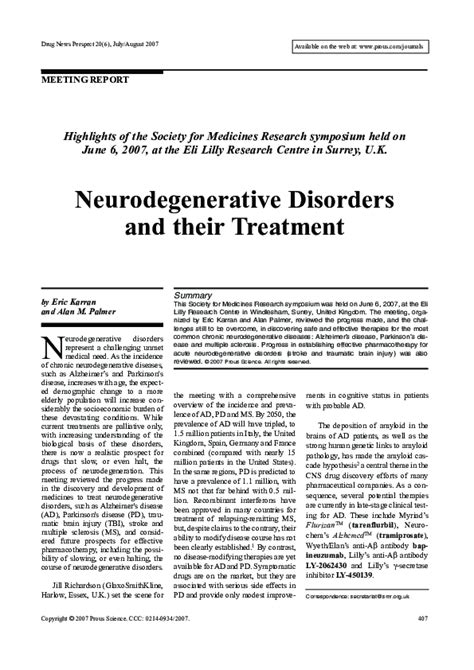 Pdf Neurodegenerative Disorders And Their Treatment