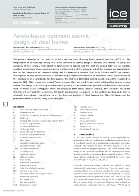 Pdf Pareto Based Optimum Seismic Design Of Steel Frames