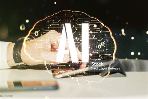 창조적 인 인간의 뇌 마이크로 회로의 이중 노출 및 백그라운드에서 디지털 태블릿으로 작업 손 미래 기술 및 Ai 개념 Cpu에 대한 스톡 사진 및 기타 이미지 Istock