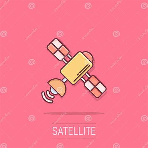 Satellite Icon In Comic Style Sputnik Cartoon Vector Illustration On