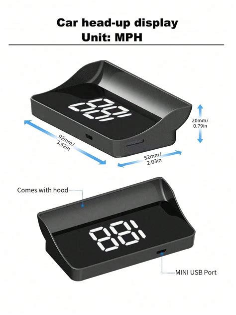 1pc Black Hud Speed Display With Mph Measurement Large Font Size For Car Windshield Projection