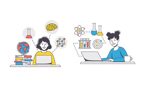 가상 수업에 참여하는 여학생과의 온라인 학습 개요 벡터 세트 개인 지도 교사에 대한 스톡 벡터 아트 및 기타 이미지 개인 지도 교사 교실 교육 Istock