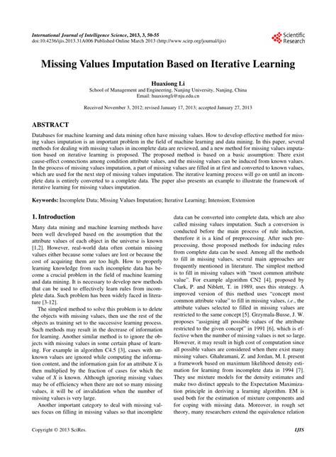 Pdf Missing Values Imputation Based On Iterative Learning