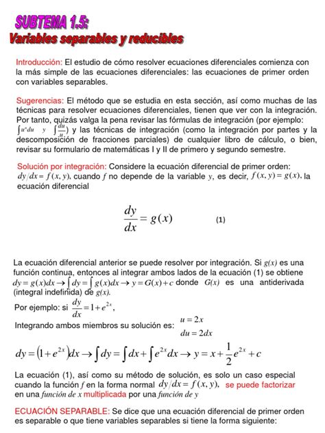 Tema 1 5 Variables Separables Y Reducibles Pdf Integral Ecuaciones