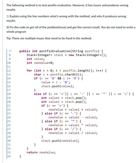 Solved The Following Method Is To Test Postfix Evaluation Chegg Com